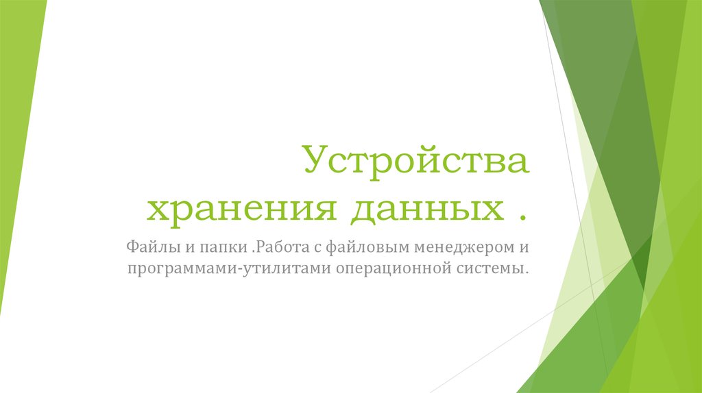 Устройства хранения данных. Файлы и папки. Работа с файловым менеджером ...